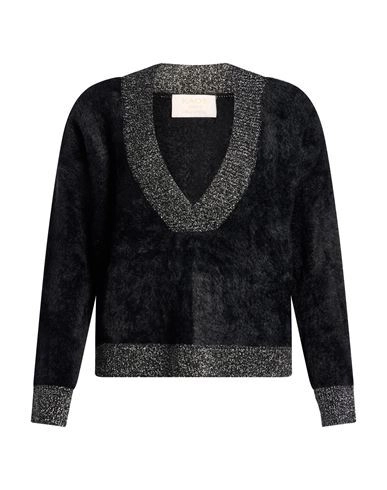 KAOS Kao Jeans V-neck Metallic Knit Sweater - Black