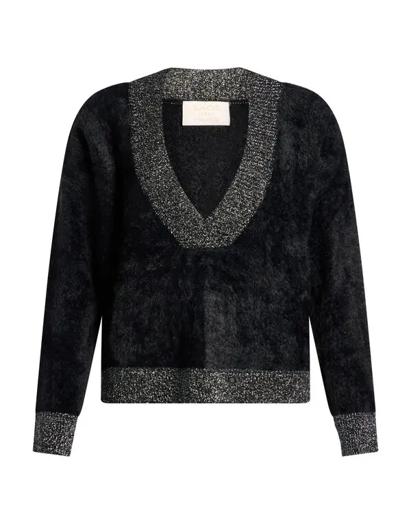 KAOS V-neck Sweater With Metallic Trim - Black