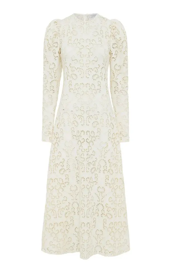 Gabriela Hearst Eshal Broderie Anglaise Merino Wool Maxi Dress - Ivory