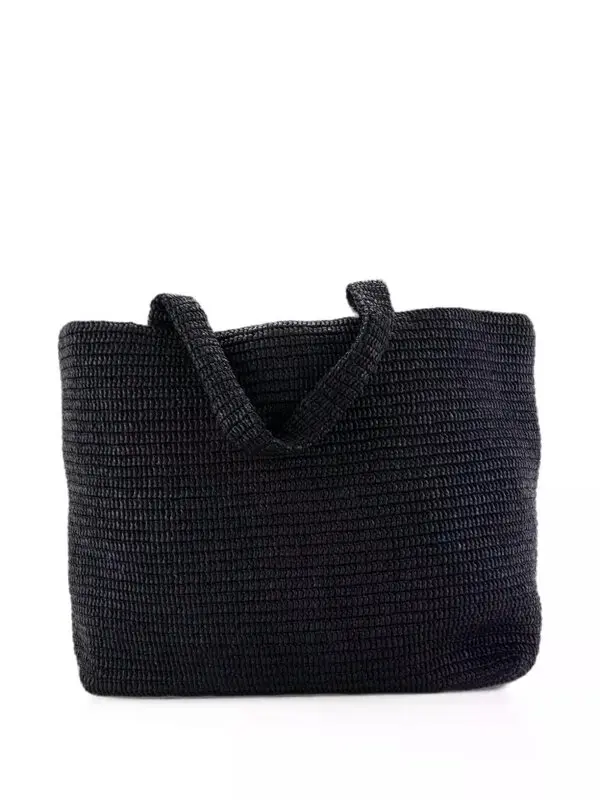 Saint Laurent Logo Embroidered Raffia Tote Bag - Black