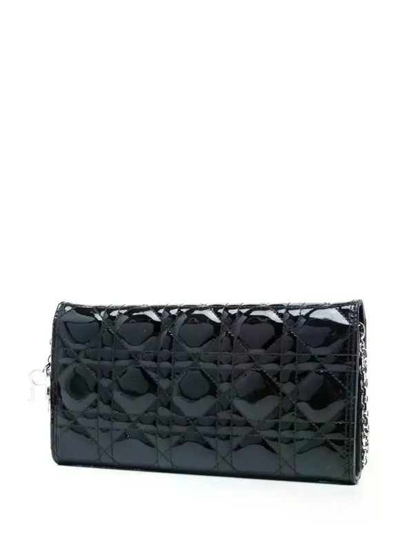 Dior Patent Cannage Lady Wallet On Chain Crossbody Bag - Black