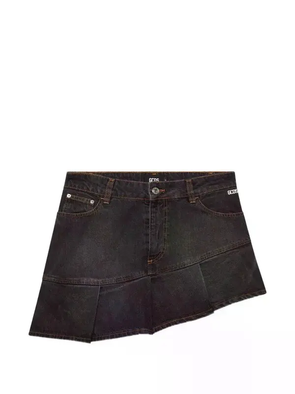 Gcds Pleated Stone-washed Denim Mini Skirt