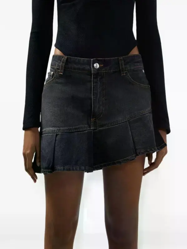 Gcds Pleated Stone-washed Denim Mini Skirt
