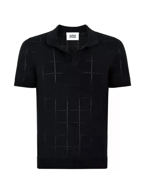 Alpha Studio Check-knit Polo T-shirt