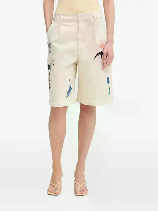Munthe Cream Embroidered Knee-length Shorts