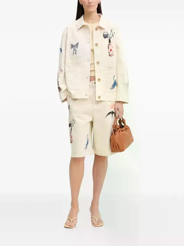 Munthe Cream Embroidered Knee-length Shorts
