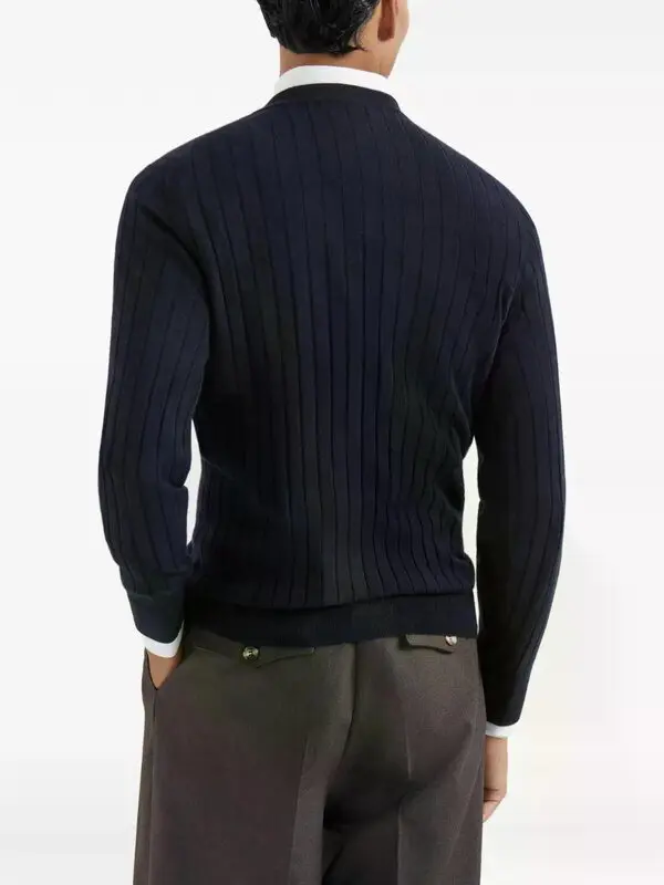 Brunello Cucinelli Cashmere And Silk Ribbed Crew Neck Sweater With Chest Pocket