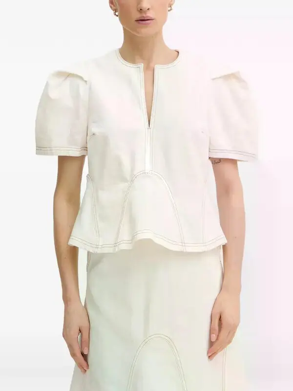 Munthe Baynor Blouse With Contrast Stitching And Puff Sleeves