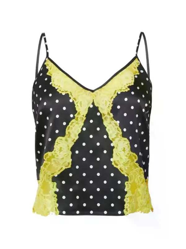 FLEUR DU MAL Juliet Polka-dot Lace Trim V-neck Camisole - Black