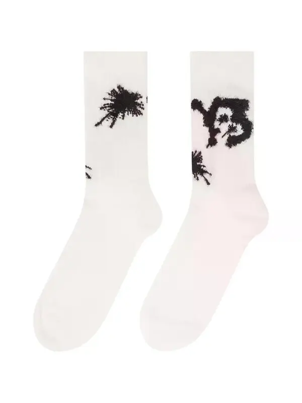Y3 Graphic Print Knitted Socks - White