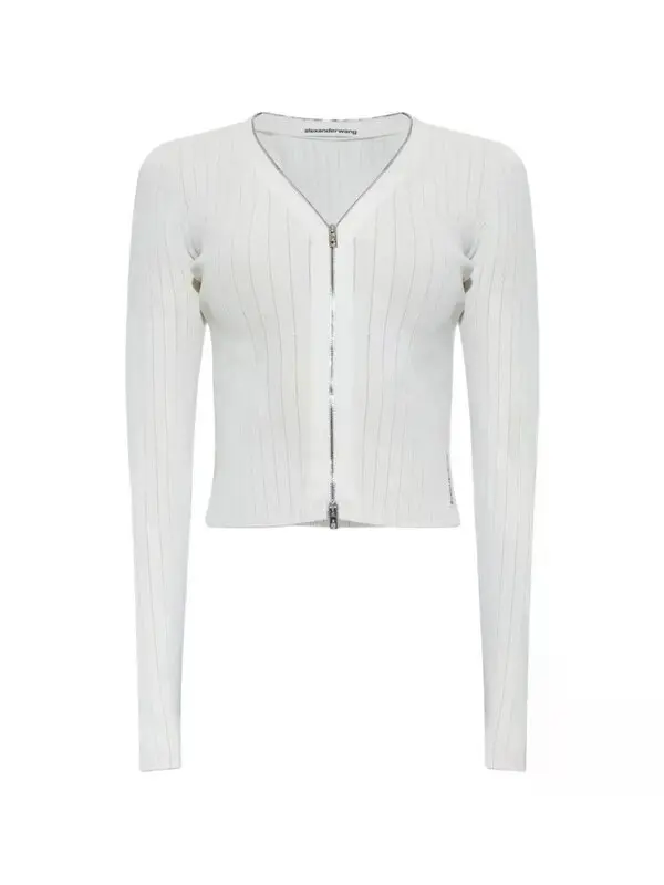 Alexander Wang Ribbed Knit Zip-fastening V-neck Cardigan - White