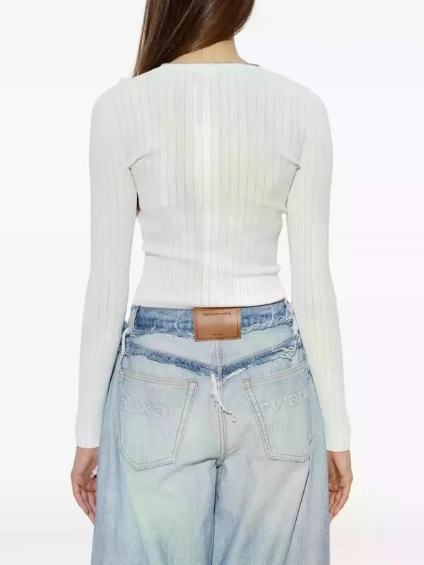 Alexander Wang Ribbed Knit Zip-fastening V-neck Cardigan - White