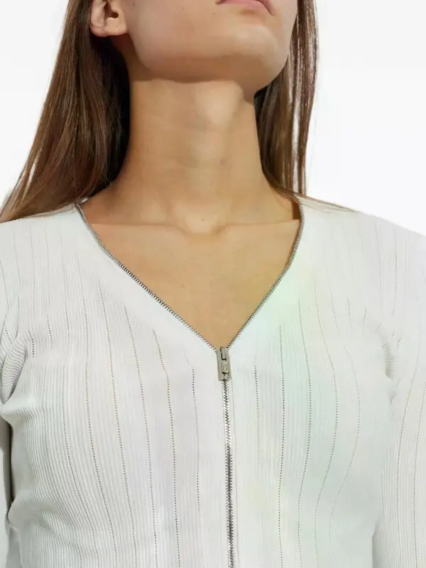 Alexander Wang Ribbed Knit Zip-fastening V-neck Cardigan - White