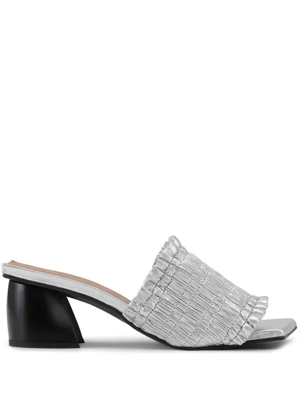 GANNI Smocked Kitten-heel Mules In Tone