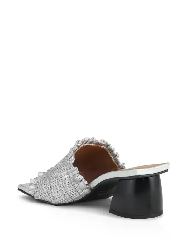 GANNI Smocked Kitten-heel Mules In Tone