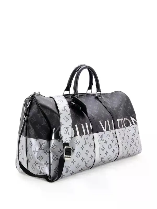 LOUIS VUITTON Keepall Bandouliere 50 Monogram Eclipse Split Canvas Travel Bag - Black