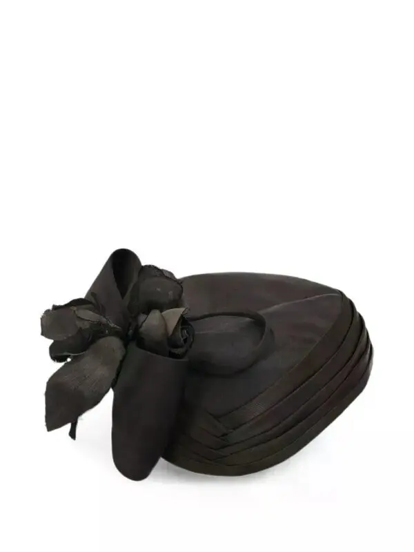 Vintage Bow-embellished Floral Detail Hat - Black