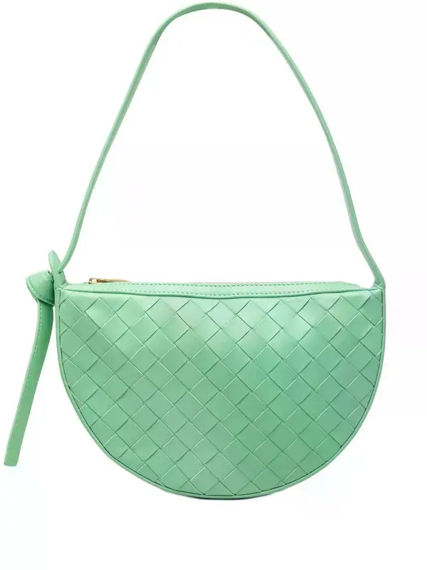 Bottega Veneta Mini Leather Intrecciato Sunrise Hobo Shoulder Bag - Green
