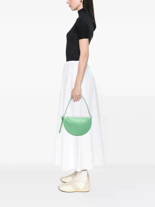 Bottega Veneta Mini Leather Intrecciato Sunrise Hobo Shoulder Bag - Green