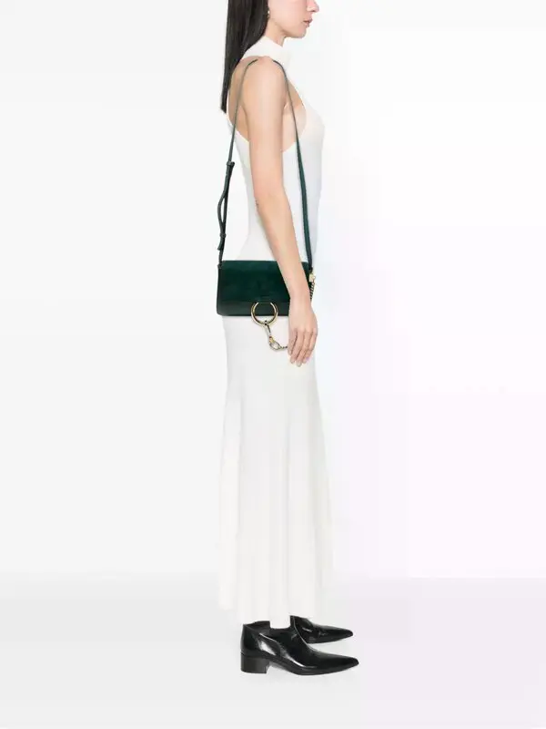 Chloé Faye Crossbody Bag In Suede And Calfskin - Green