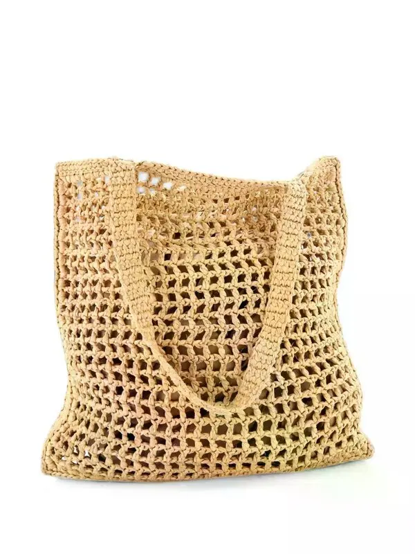Prada Triangle Logo Open Raffia Tote Bag