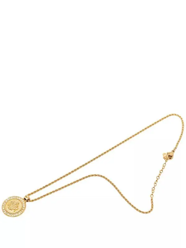 Dior Tone Plated Strass Logo Medallion Pendant Necklace - Gold
