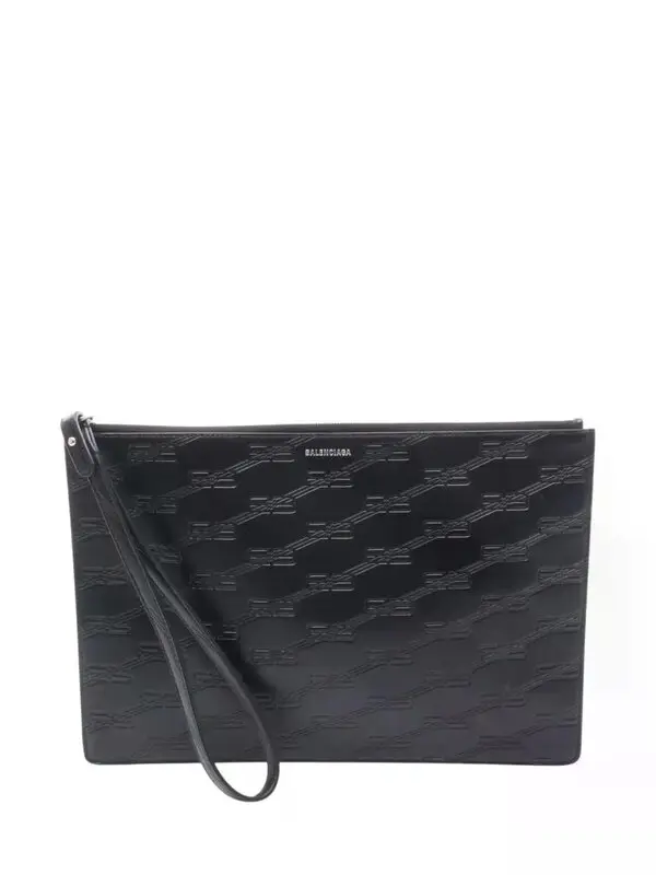 Balenciaga Bb Monogram Embossed Leather Wristlet Clutch Bag