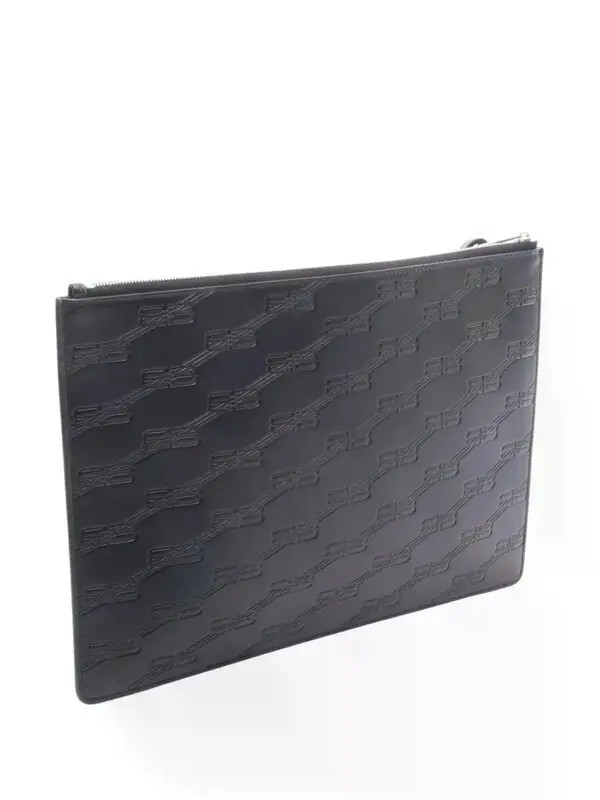 Balenciaga Bb Monogram Embossed Leather Wristlet Clutch Bag