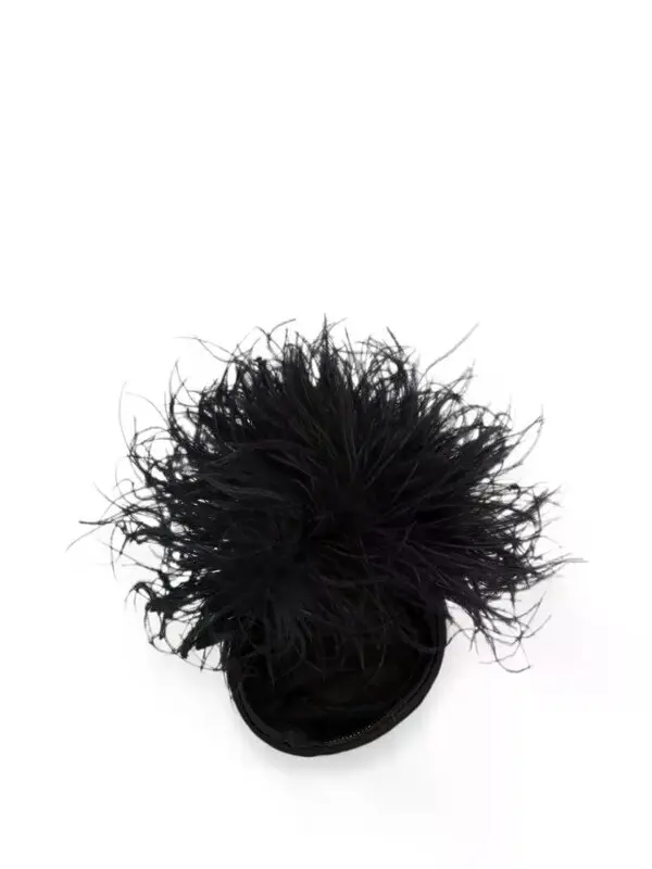 Vintage Feather Trim Bow Hat - Black