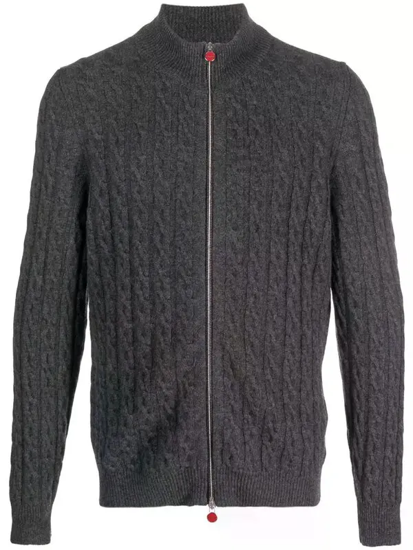 Kiton Cable-knit Cashmere Funnel Neck Zip-up Jacket