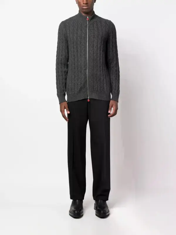 Kiton Cable-knit Cashmere Funnel Neck Zip-up Jacket