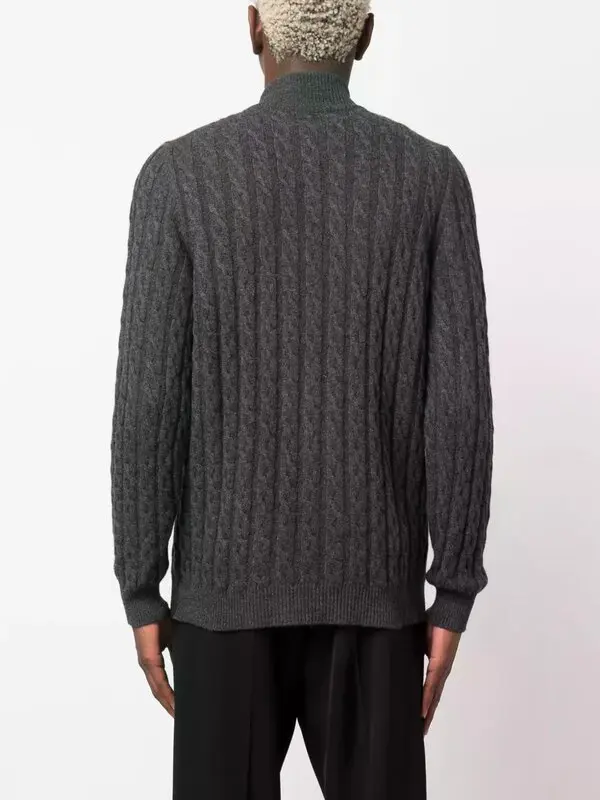 Kiton Cable-knit Cashmere Funnel Neck Zip-up Jacket