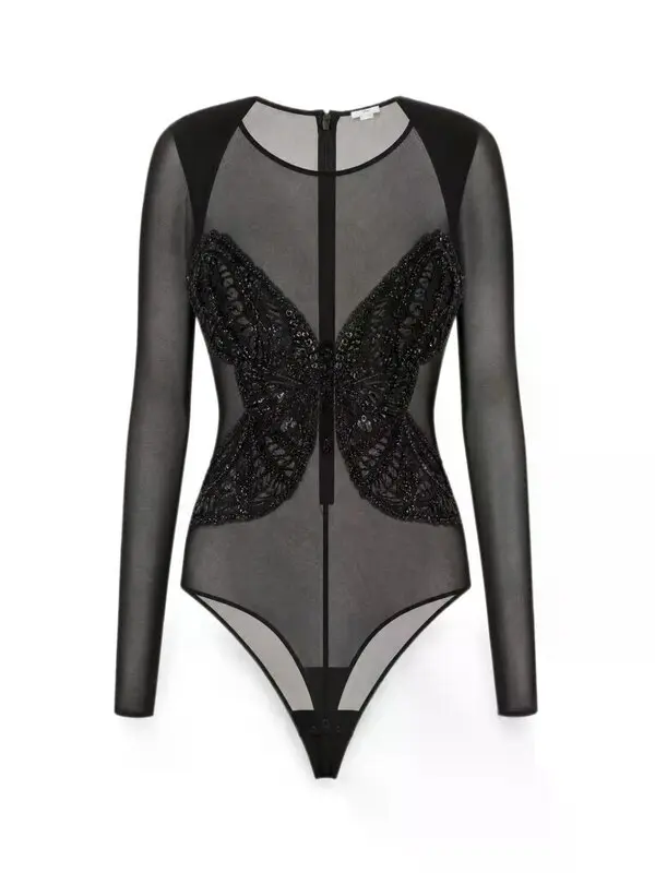 Elisabetta Franchi Sheer Bodysuit With Butterfly Patch Embellishment