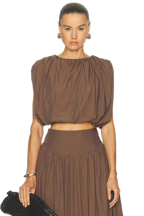 NICHOLAS Nadira Cropped Bubble Top - Chocolate