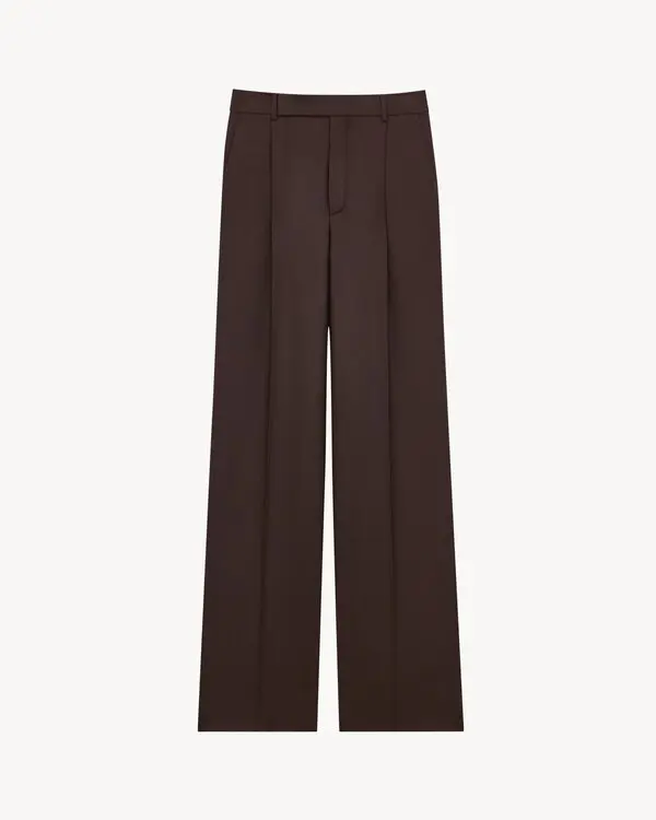 Saint Laurent Fluid Pants In Brushed Wool Flannel - Brun