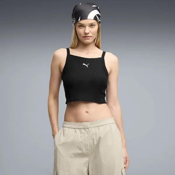 PUMA Essentials Ribbed Crop Top - Black