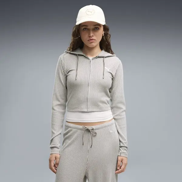 PUMA Essentials Ribbed Full Zip Hoodie - Beige
