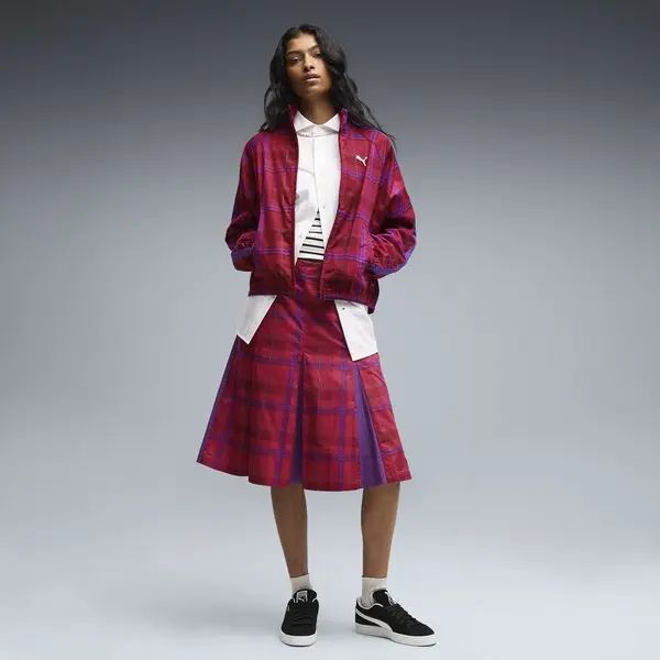 PUMA T7 Pleated Tartan Midi Skirt - Red