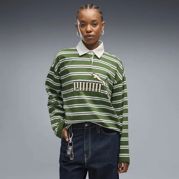PUMA Elevated Essentials Oversized Long Sleeve Rugby Polo Shirt - Green