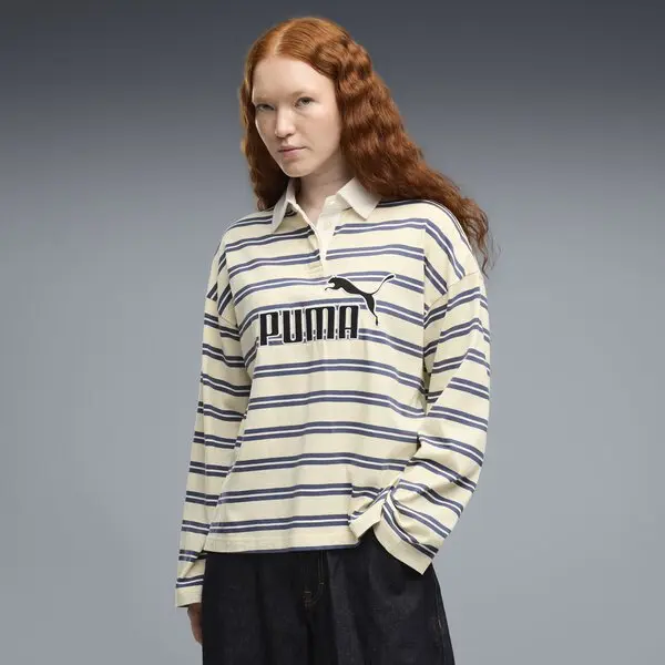 PUMA Elevated Essentials Oversized Long Sleeve Rugby Polo Shirt - Yellow