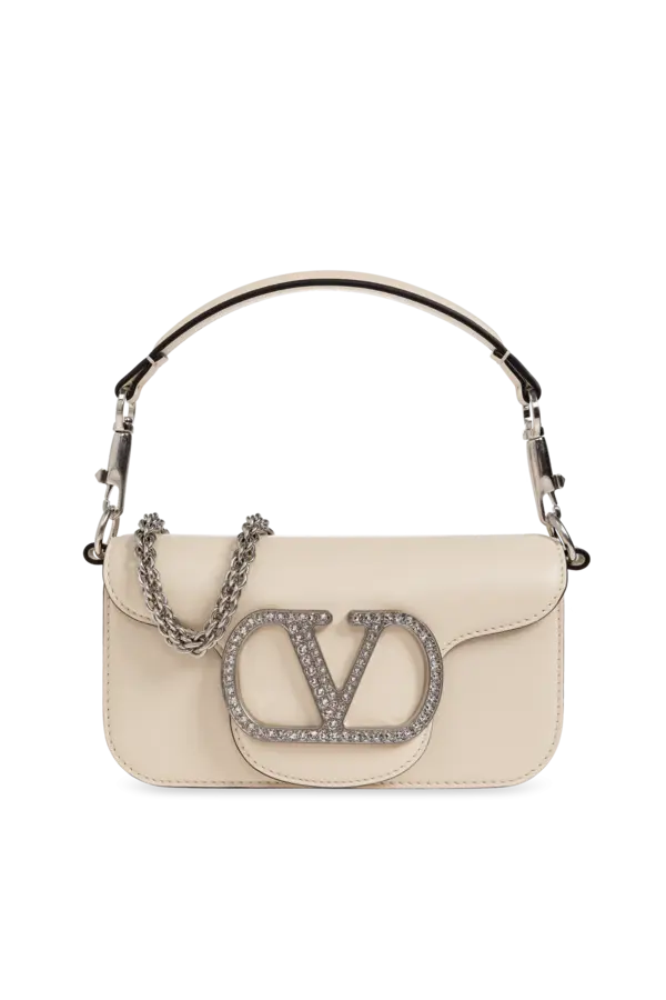 Valentino Garavani Crystal Embellished Logo Bag - Cream