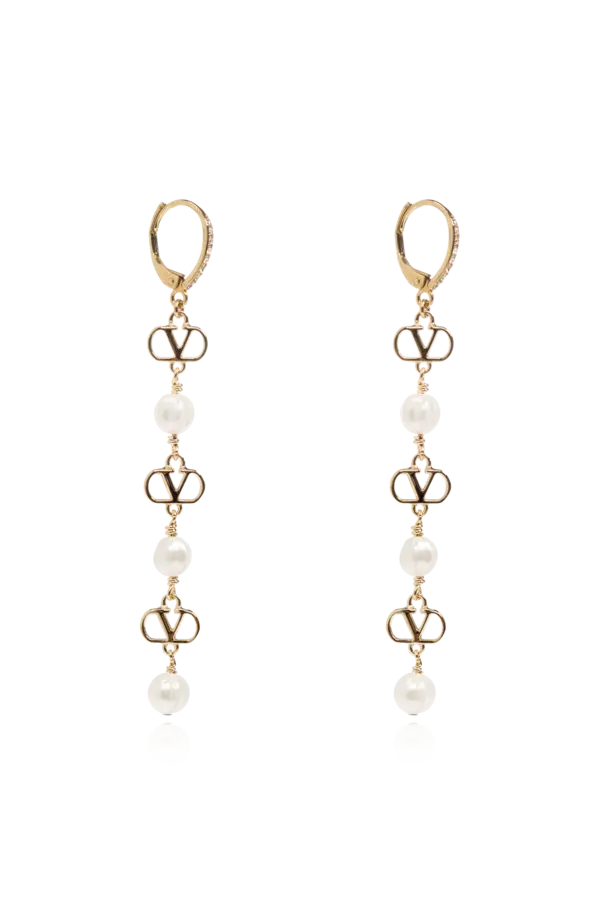 Valentino Garavani Long Earrings With Glass Pearls - Gold