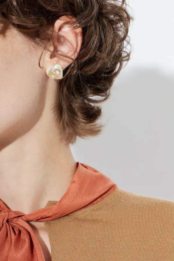 Valentino Garavani Crystal Monogram Heart Stud Earrings