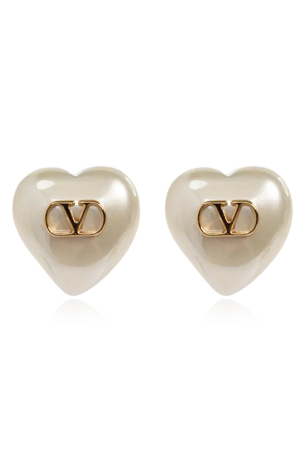 Valentino Garavani Logo Heart Earrings - Cream
