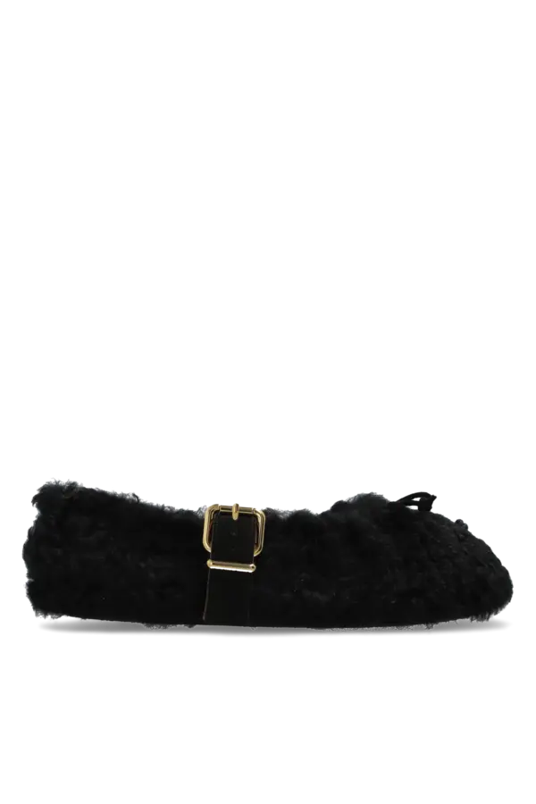 Marni Fur Ballerinas With Gold Buckle - Black