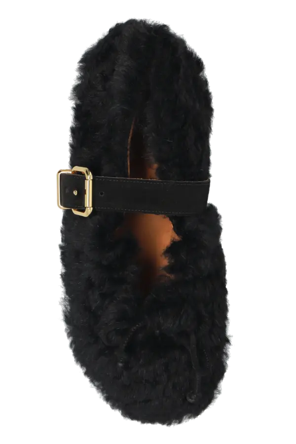 Marni Fur Ballerinas With Gold Buckle