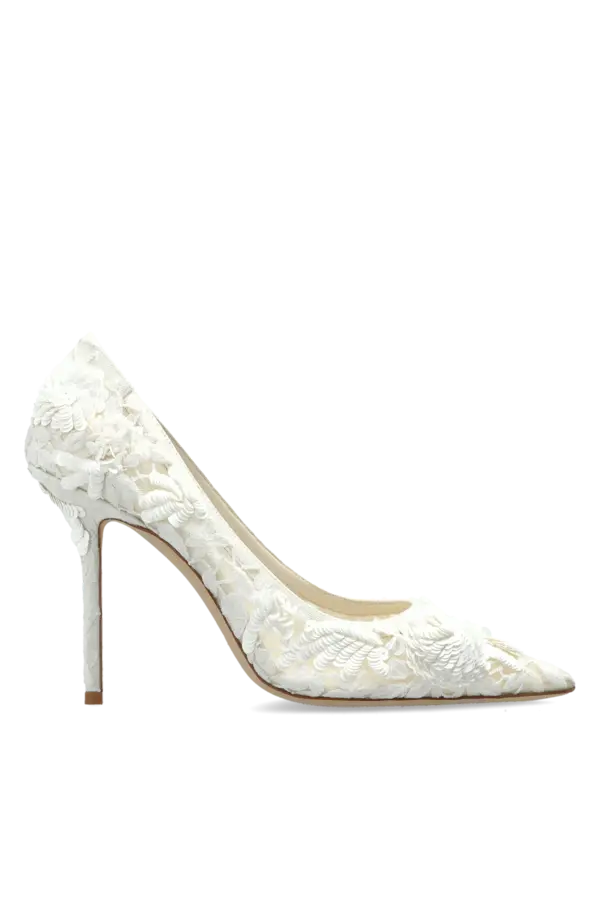 JIMMY CHOO Love 100 Floral Appliqué Stiletto Pumps - White