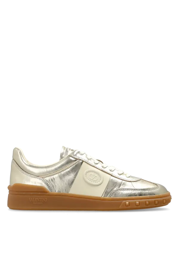 Valentino Garavani Leather Sports Shoes With Logo - Gold
