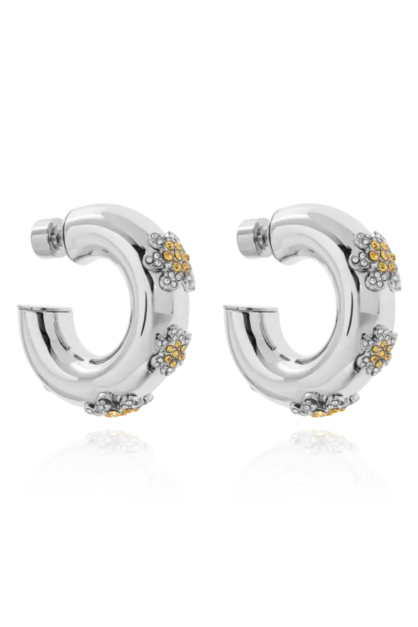 Marni Brass Hoop Earrings With Floral Motif