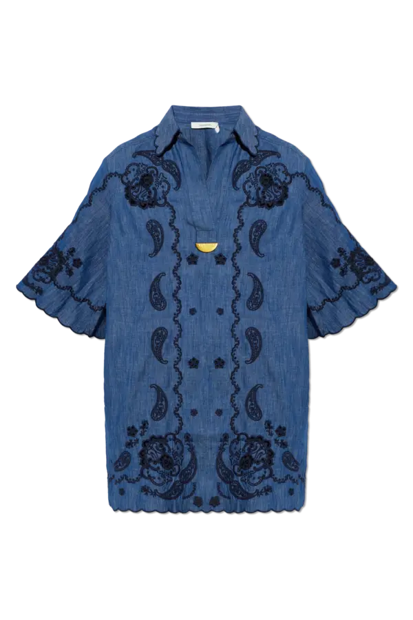 Zimmermann Embroidered Denim Dress - Blue